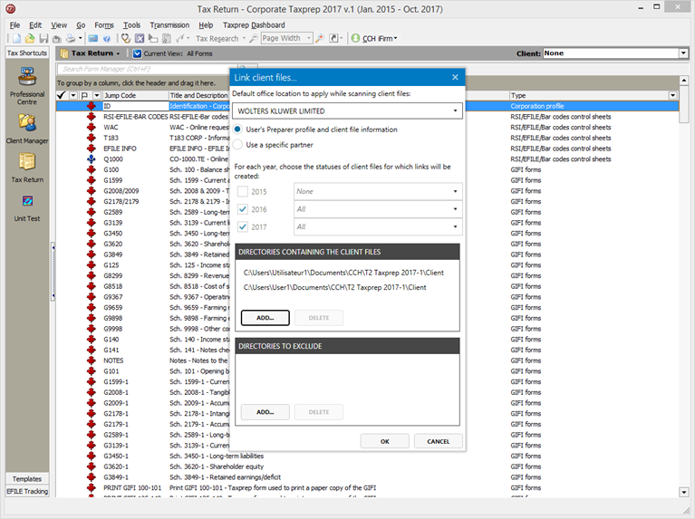 Link client files (create cards in CCH iFirm Tracking)