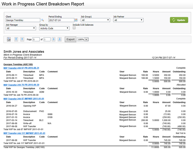 Work in Progress Client Breakdown Report
