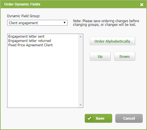 Add and order dynamic fields and dynamic field groups