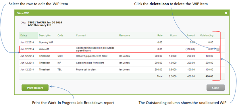 View your WIP and edit WIP items