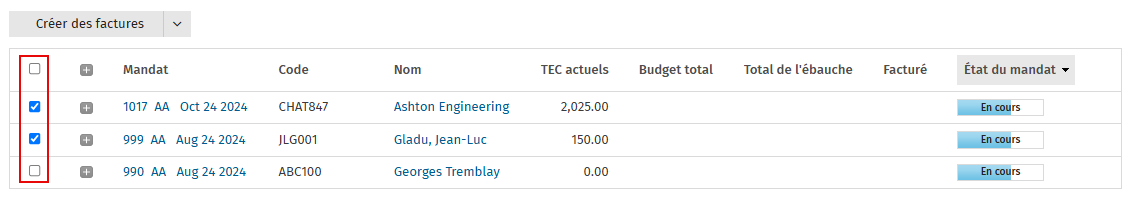 Créer des ébauches de factures en lot