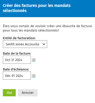 Créer des ébauches de factures en lot
