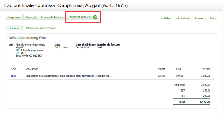 Envoyer les factures à QuickBooks en ligne